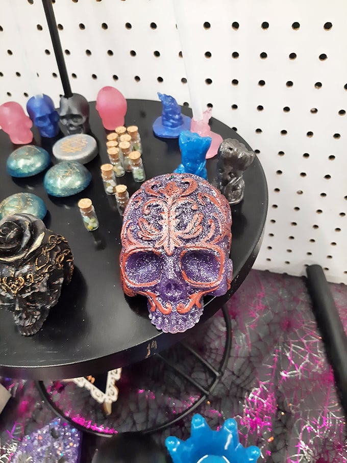 These colorful skull decorations aren't just Halloween items—they're year-round conversation pieces for the slightly macabre home decorator with a flair for the dramatic.