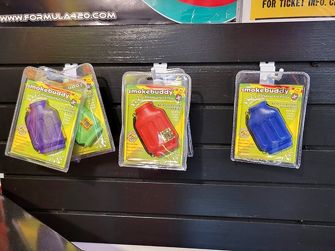 An unexpected retail display that seems oddly out of place in a breakfast joint—like finding a flamingo at a penguin convention.