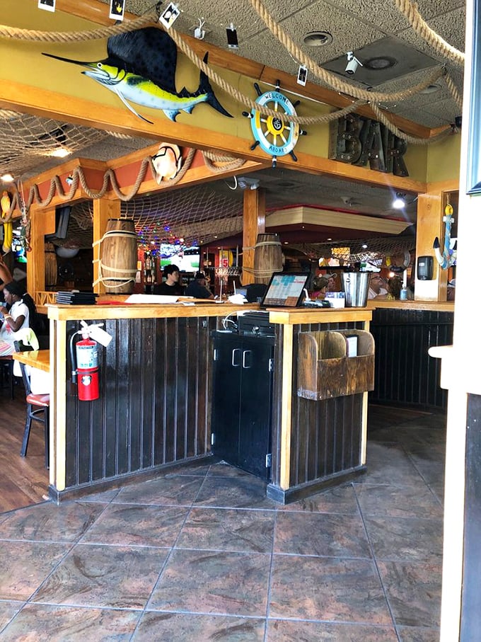 Nautical touches everywhere you look—even the marlin seems impressed by the restaurant's commitment to theme.
