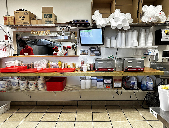 Behind the scenes where the seafood magic happens. No fancy equipment—just skilled hands that know exactly how to treat the Gulf's bounty.