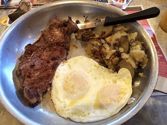 Steak and eggs—the breakfast of champions, or anyone who plans to skip lunch. That golden yolk is nature's perfect sauce.