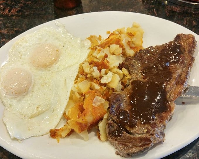 Steak and eggs – the breakfast of champions who plan to skip lunch, dinner, and possibly breakfast tomorrow. Worth every delicious bite!