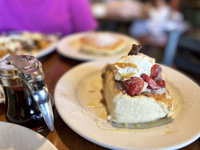 This tres leches French toast doesn't just break the breakfast rules—it rewrites them with strawberries, whipped cream, and a complete disregard for restraint.