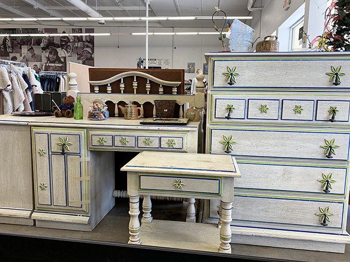 This painted dresser set belongs in a Wes Anderson film—quirky, distinctive, and surprisingly affordable for statement furniture.