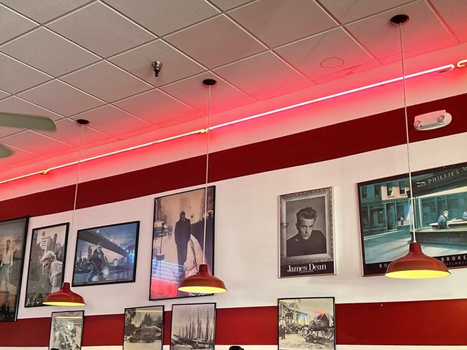 James Dean watches over diners from his place on the wall—the perfect guardian saint for a place that celebrates American classics.