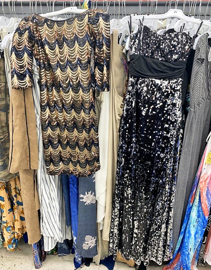 Sequins and patterns galore—where last season's party dresses wait patiently for their next dance floor debut.