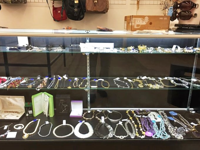 Jewelry cases that sparkle with potential – from costume pieces to the occasional hidden gem, treasure hunters keep their eyes peeled here.