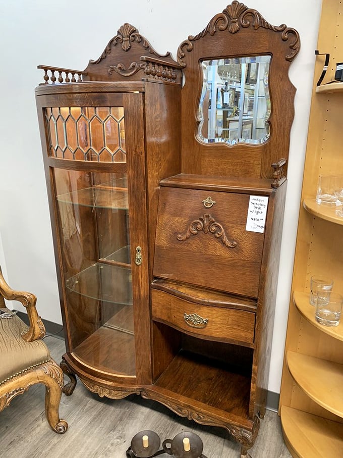 This antique cabinet has stories to tell—and at thrift store prices, you can afford to listen.