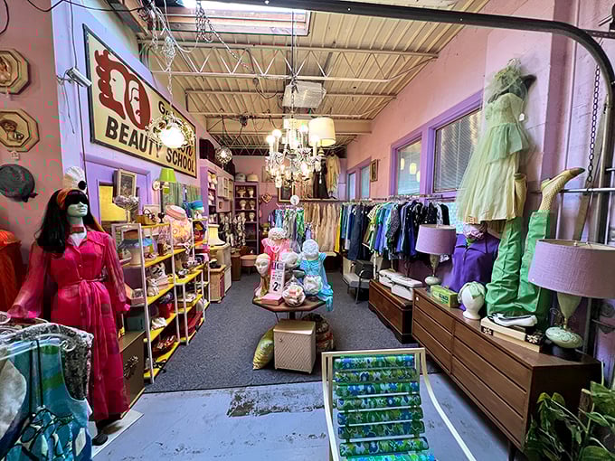 The vintage clothing section is where polyester gets its well-deserved second chance. Those pastels haven't been this popular since prom night 1978.