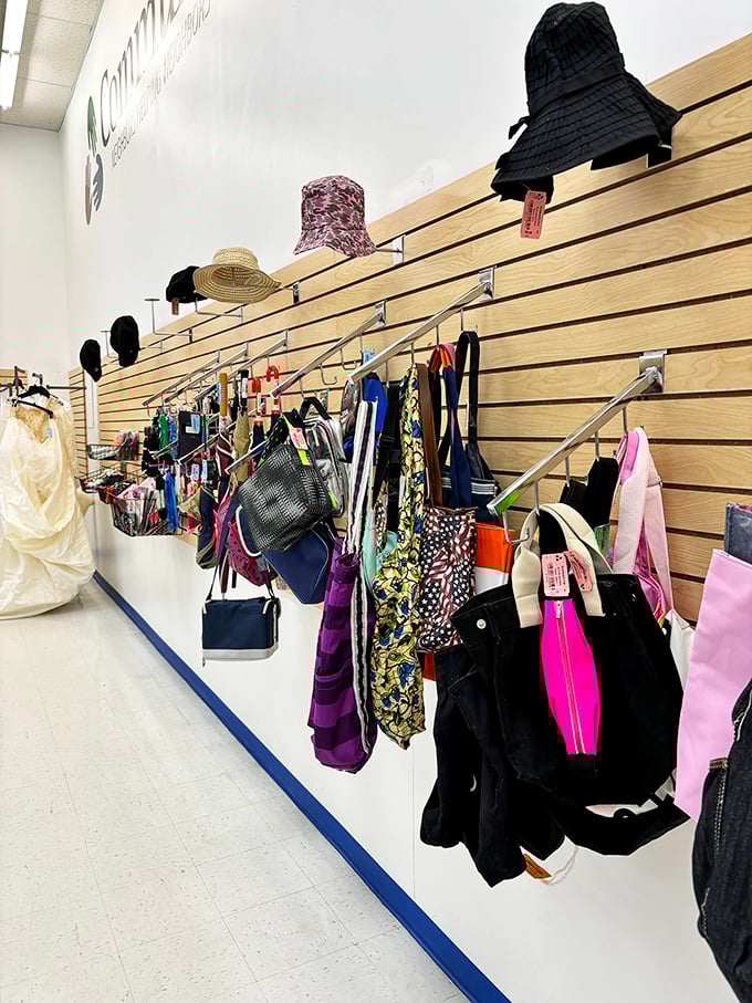 Handbag heaven! Designer lookalikes and genuine finds hang like fashionable fruit, ripe for the picking and ready to complement any outfit.