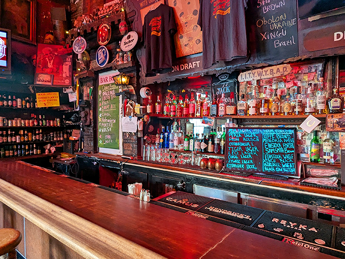 A bar that tells stories without saying a word—bottles, memorabilia, and decades of San Francisco history preserved in amber liquid.