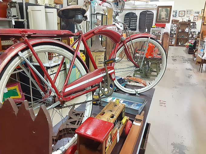 This vintage bicycle isn't just transportation—it's a red-wheeled time machine to simpler days of neighborhood paper routes.