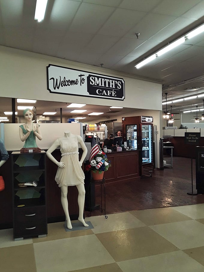 Smith's Café inside the thrift store means you can refuel between bargain expeditions. Shop, snack, shop some more—the perfect retail rhythm.