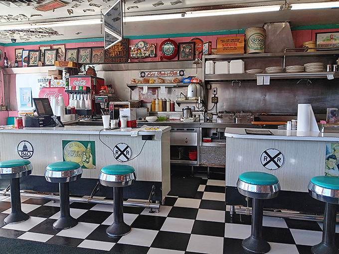 Counter seating where magic happens – where solo diners become regulars and servers remember your order before you sit down. Diner democracy at its finest.