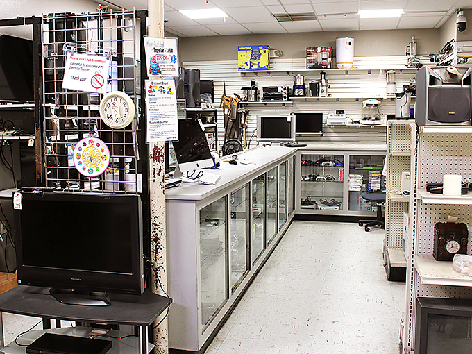 Entertainment central, where vintage tech meets modern bargain hunting in a nostalgic electronic playground.