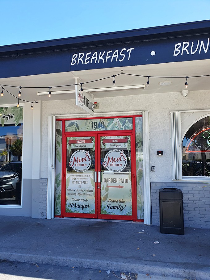 "Come as a Stranger, Leave like Family"—red doors that don't just welcome you to breakfast but to a community tradition.