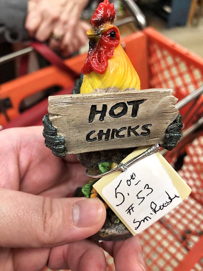 Nothing says "conversation piece" quite like a rooster figurine proudly declaring "Hot Chicks." Your dinner guests will either love it or question your taste entirely.