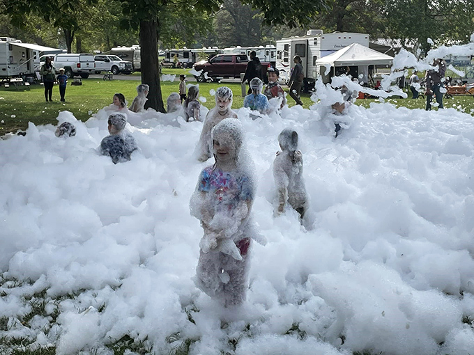 The annual foam party turns ordinary camping into an extraordinary memory – like swimming in clouds while remaining firmly on Ohio soil.