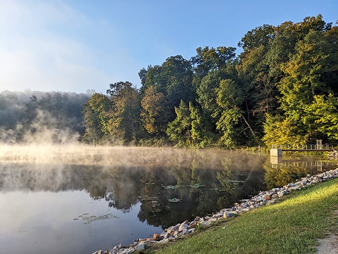 Morning mist rises from the lake like nature's own special effects, no Hollywood budget or CGI required.