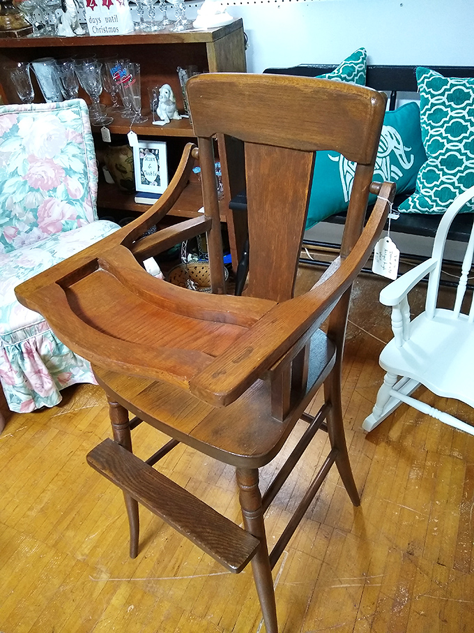 Vintage high chair that probably witnessed more family dinners than your current dining room furniture.