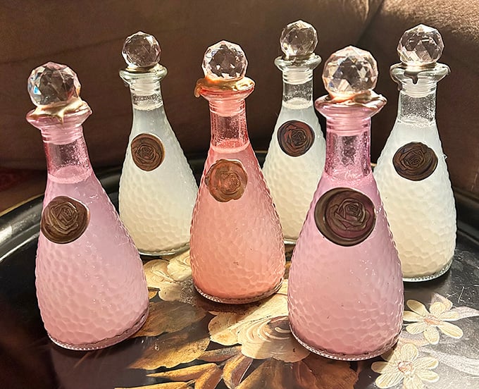 Delicate bottles that look like they should contain magic potions rather than fragrances. Cinderella's fairy godmother probably shops here.