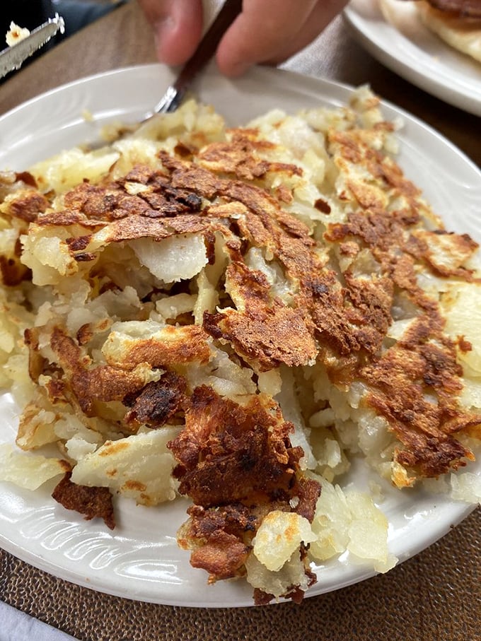 Home fries with the perfect crisp-to-tender ratio—the unicorn of breakfast potatoes. These golden beauties have clearly been introduced to a hot skillet by someone who cares.