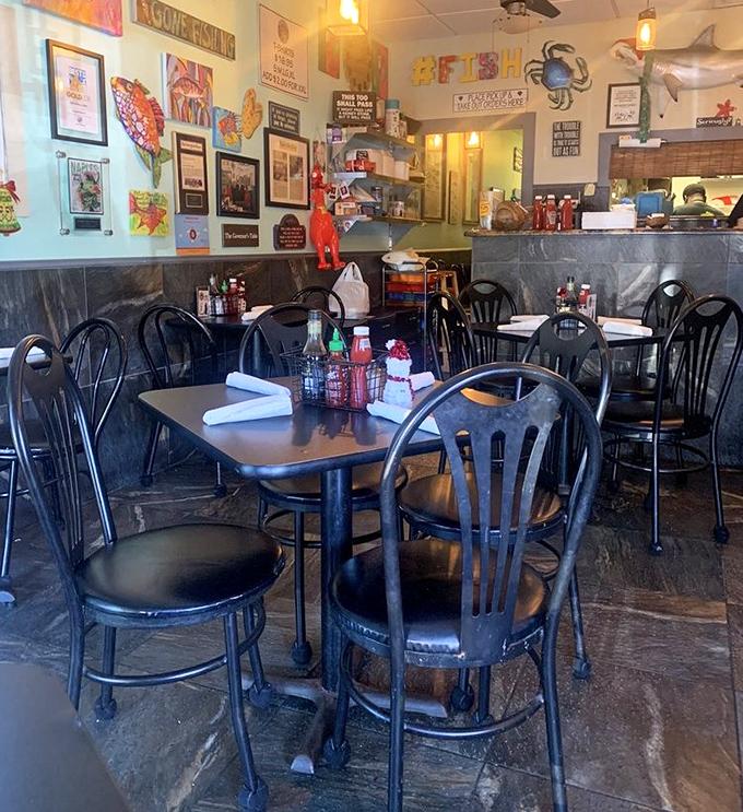 Simple tables, maritime decor, and the anticipation of seafood excellence—sometimes the best dining rooms aren't the fanciest, just the most honest.