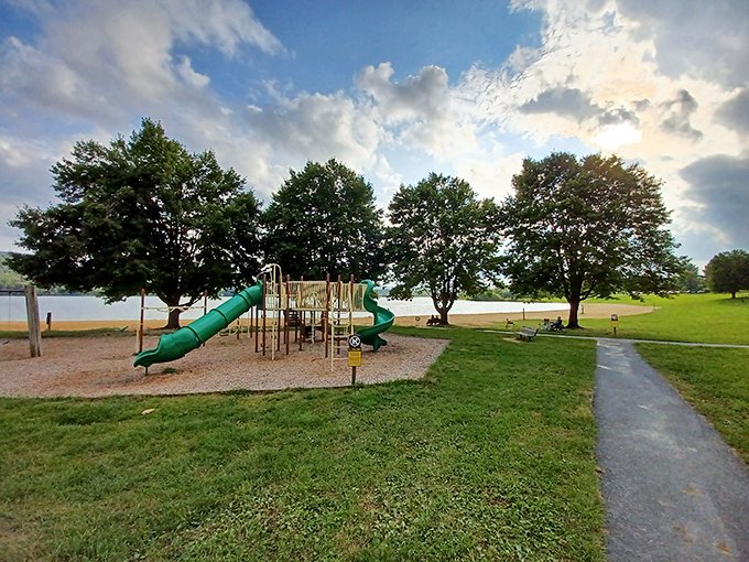 Childhood joy doesn't need charging cables. This lakeside playground offers old-school fun with views adults appreciate more than kids.