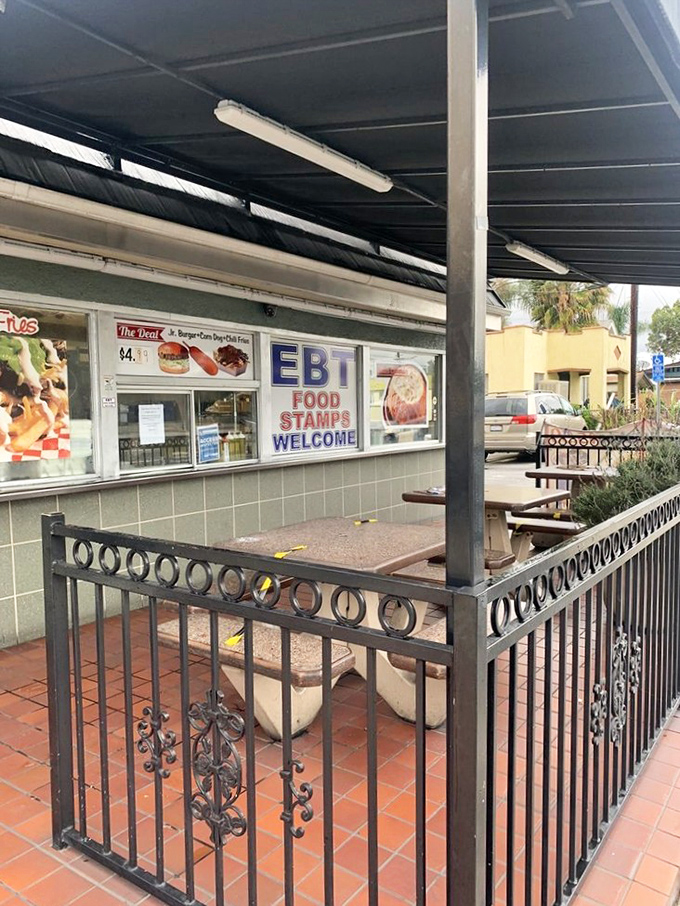 The covered patio offers al fresco dining where California sunshine makes every meal taste better.