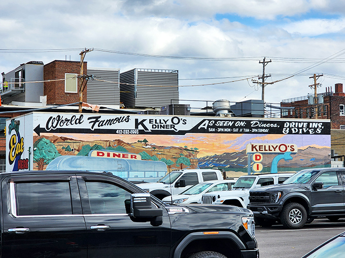 The mural proudly announces "World Famous" status – and after tasting their Eggs Benedict, you'll understand why fame has found this spot.