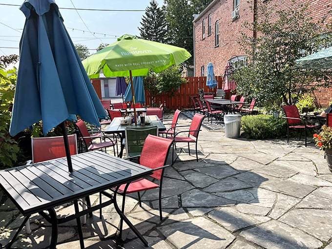 A patio that feels like your most house-proud friend's backyard—the perfect spot to sip something cold while debating whether it's too early for dessert.