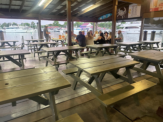 Picnic tables with million-dollar views. Nothing says "authentic Maryland experience" like eating spectacular seafood while watching the boats go by.
