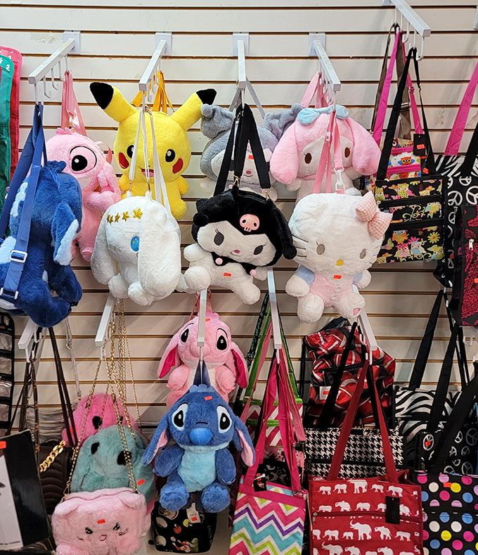 Plushie paradise! These cuddly characters hang around waiting for new homes, proving some collectibles are still soft and huggable.