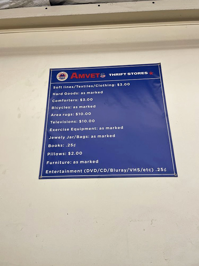 The price list that makes bargain hunters' hearts skip a beat—books for a quarter and TVs for ten bucks!