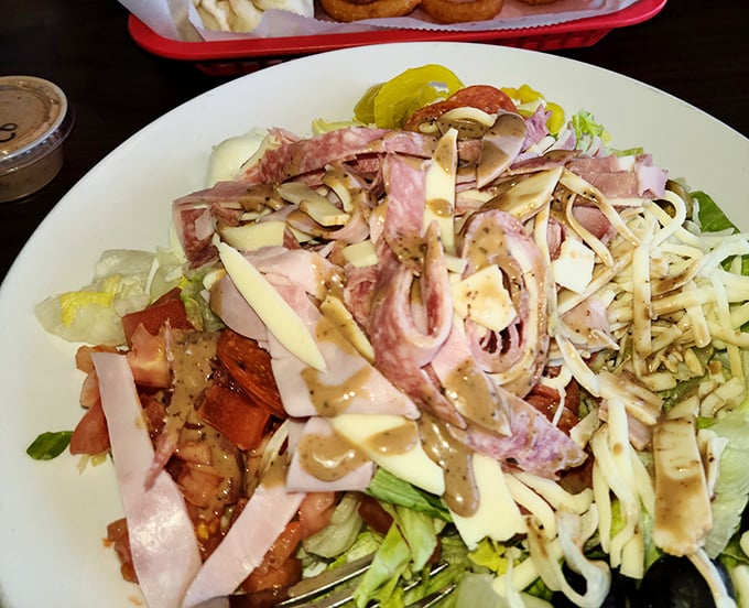 A tavern salad that doesn't apologize for being hearty—because rabbit food has no place in a proper Pennsylvania establishment.
