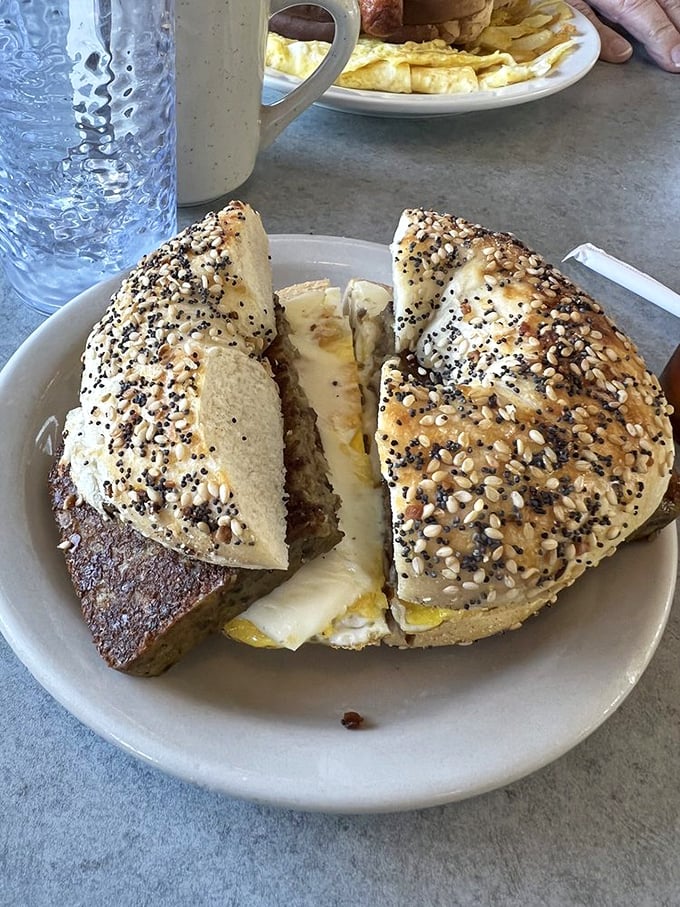 The everything bagel breakfast sandwich – where seeds, eggs and meat unite in handheld breakfast perfection.