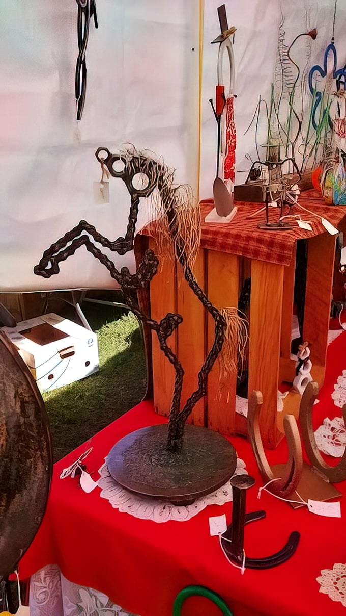 From farm equipment to fine art—this ingenious metal sculpture proves that at Williams Grove, one person's scrap chain becomes another's masterpiece.