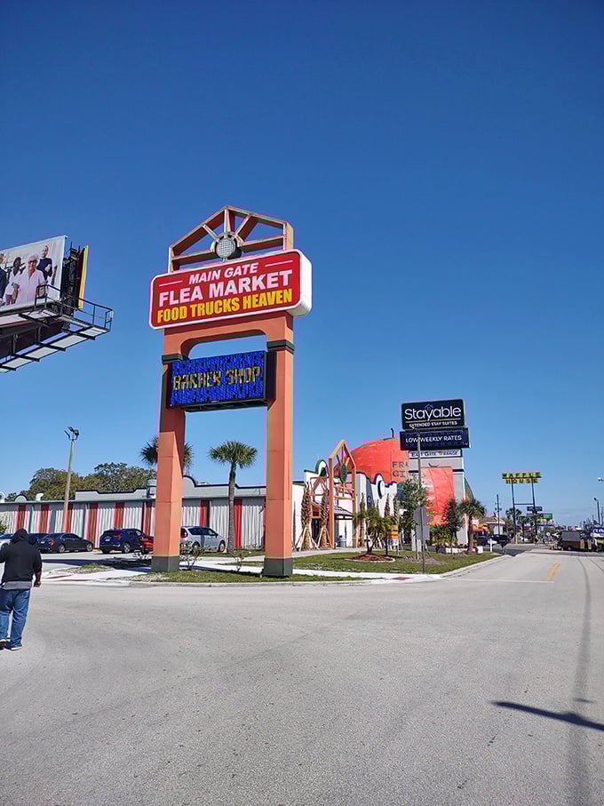The siren call of Main Gate's iconic sign, proudly proclaiming itself "Food Trucks Heaven"—and who are we to argue with heaven?
