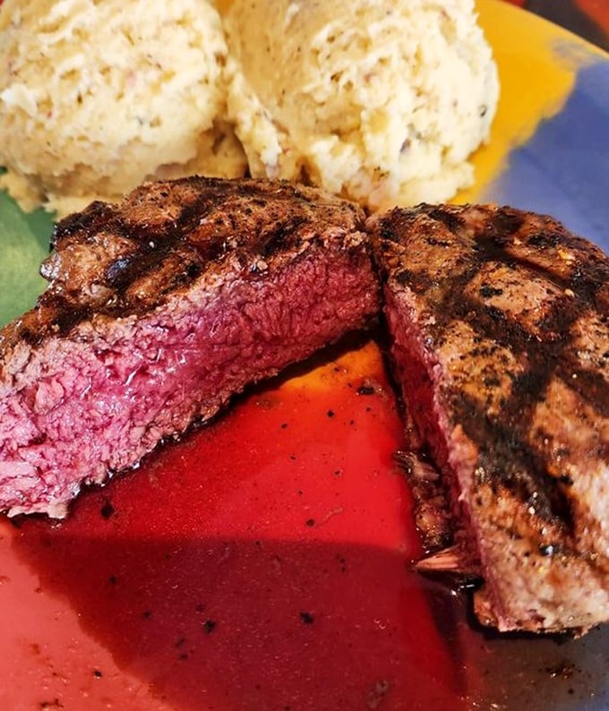 Steak that's having an identity crisis in seafood paradise—and succeeding brilliantly! This perfectly grilled beauty proves Frenchy's isn't just a one-trick pony.