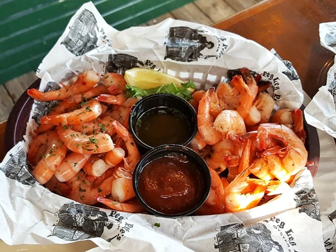 Steamed shrimp so perfectly seasoned, they make you question why you'd ever eat anything else—especially with those two magical dipping sauces.