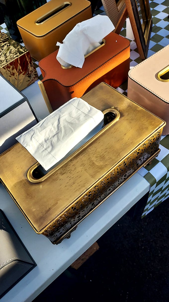 Tissue boxes with delusions of grandeur. These golden containers elevate the mundane act of nose-blowing to royal status.