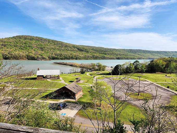 The bigger picture reveals how Grand Falls fits into the landscape. That's not a resort—that's Missouri's natural playground.