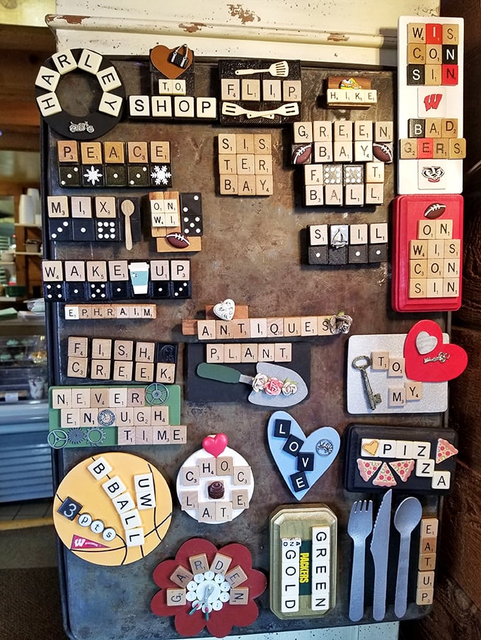 This whimsical wall art speaks Wisconsin's language fluently—a Scrabble-style love letter to local landmarks, sports teams, and the laid-back Door County lifestyle.