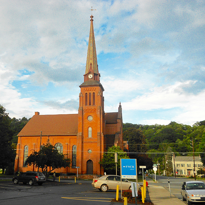 This Honesdale church reaches skyward with its impressive spire, a spiritual lighthouse in a sea of small-town buildings.