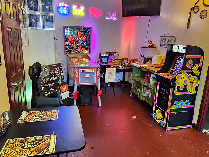 Because nothing says "we care about your complete happiness" like vintage arcade games to enjoy while digesting your BBQ feast.