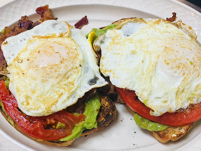 Breakfast goes California with this avocado toast topped with perfectly fried eggs—proof that Country Fare embraces trends without abandoning tradition.