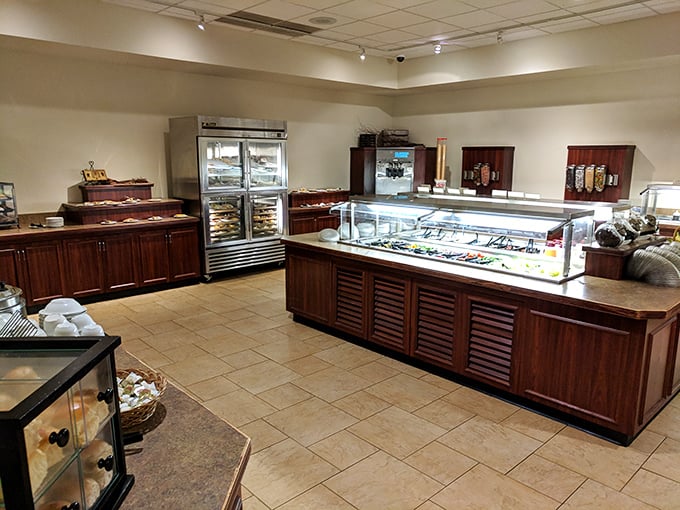 Buffet stations standing at attention, ready for the hungry masses. This isn't just food service—it's a carefully choreographed dance of abundance.