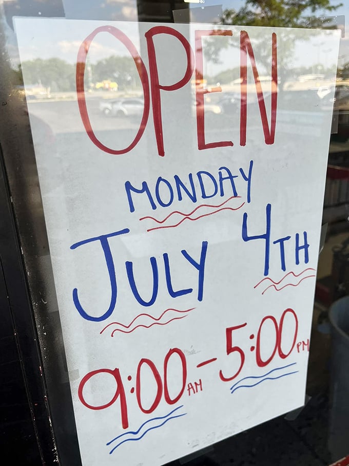 Holiday hours announced with patriotic flair—because bargain hunting waits for no one, not even Independence Day celebrations.