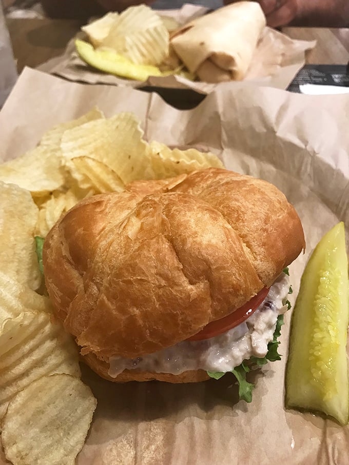Even the savory options deserve attention—this chicken salad sandwich provides the perfect excuse to save room for dessert.