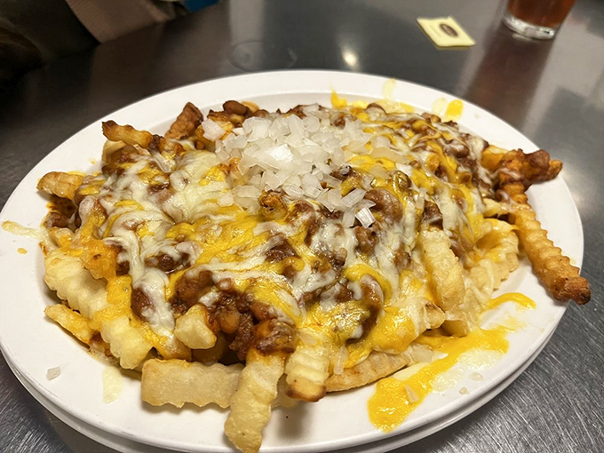 Behold the patron saint of late-night cravings: chili cheese fries that could settle arguments, mend broken hearts, and satisfy the hungriest of midnight revelers.